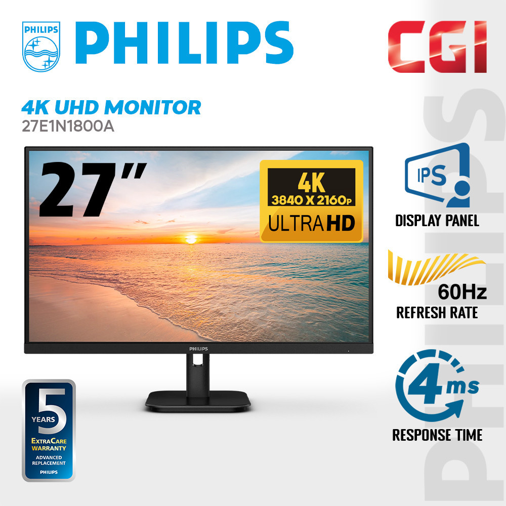 Philips 27" 27E1N1800A 4K UltraHD HDR Adaptive Sync Built-In Speaker ...