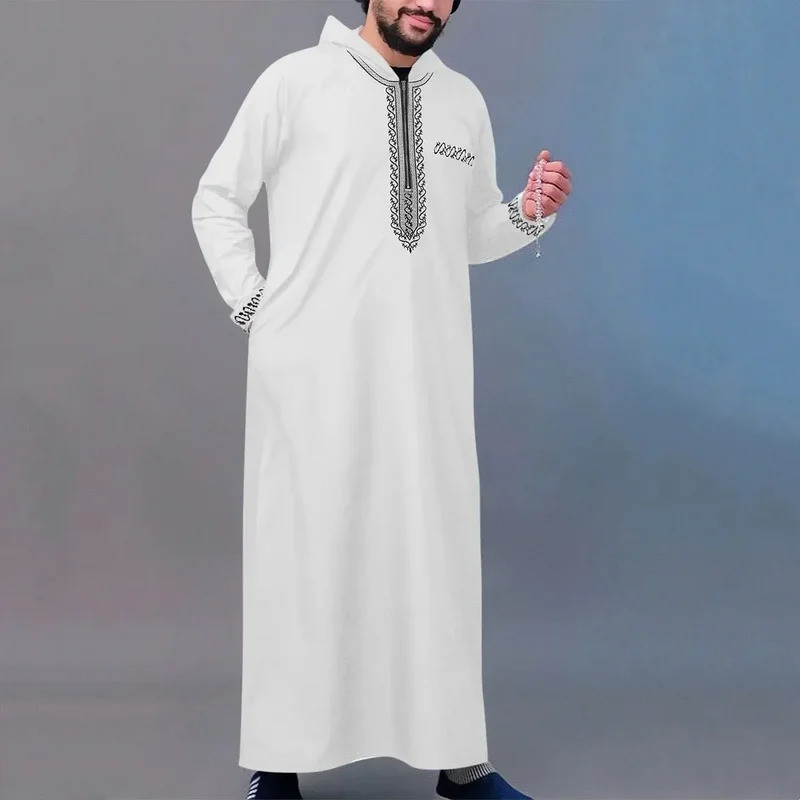 2025 New Men's Muslim Thobe Middle East Jubba Thobe Long Sleeve Hooded ...