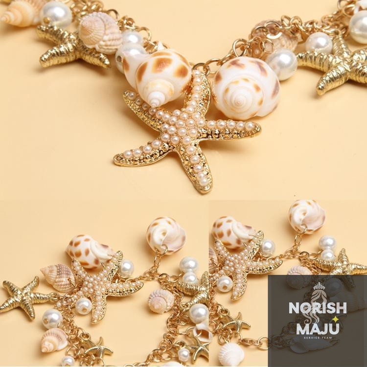 FQusefulTools Ocean Style Starfish Conch Shells Pearls Golden Chain ...