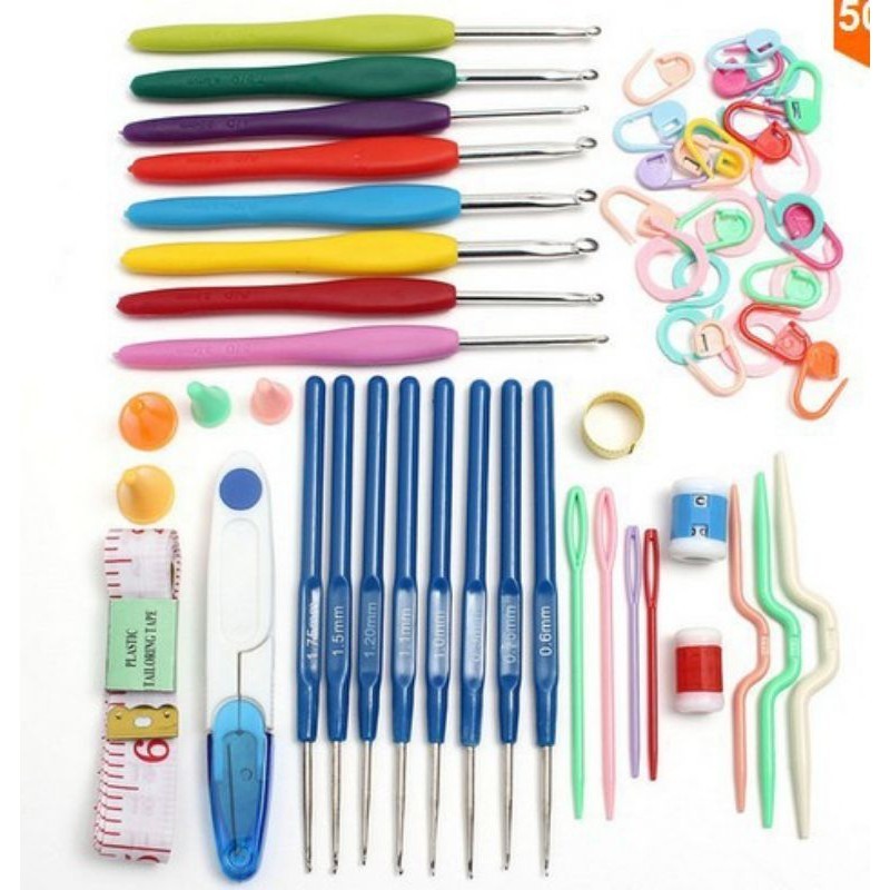 53pcs Crochet Hook Set Beg Kait Jarum Kait Kit Handmade Colorful Magic ...
