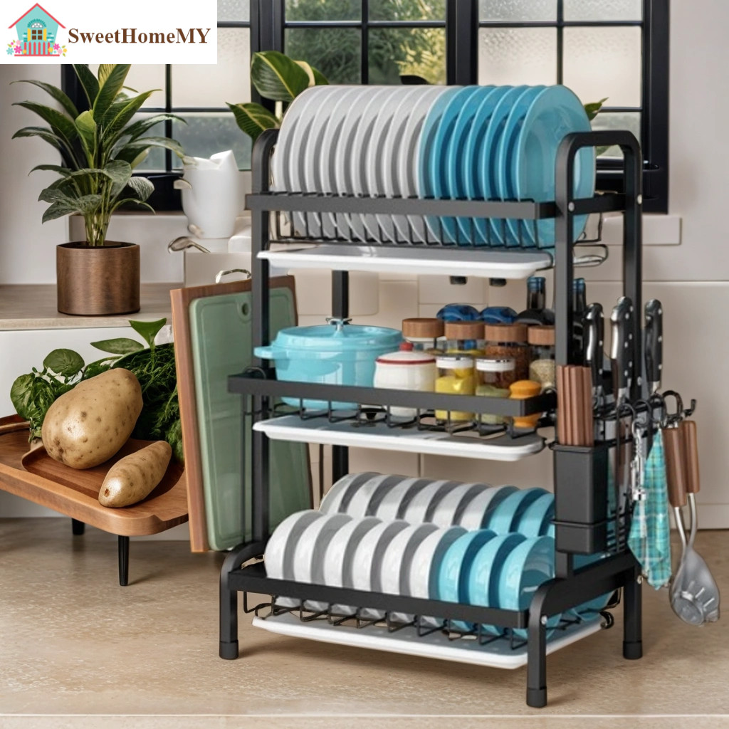 Free Gift~ Stainless Steel Kitchen Rack 3 Layer Dish Drainer Rak Dapur ...
