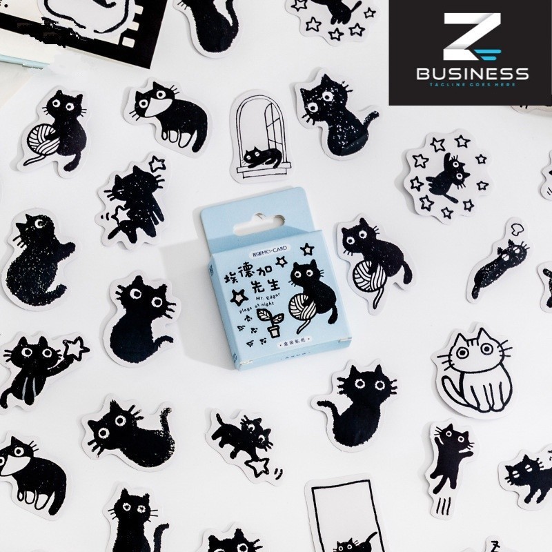 ZS 45Pcs Black Cat Theme Stickers / Kawaii Cute Cats Self-adhesive ...