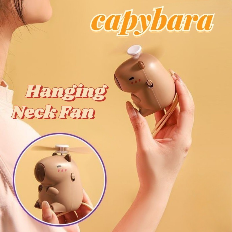 Cartoon Capybara Hanging Neck Fan Capybara Handheld Fan Cute Mini Fan ...