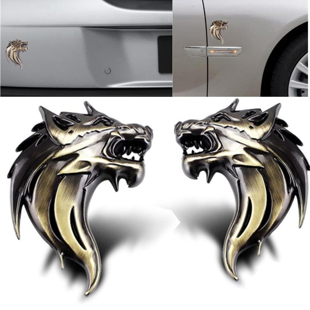 3D Wolf Head Metal Emblem Car Motorcycles Side Fender Rear Styling ...