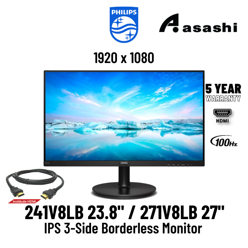 Philips 241V8LB / 271V8LB VA 100Hz 4ms LED Monitor (VGA/ HDMI/ AUXO) | Shopee Malaysia