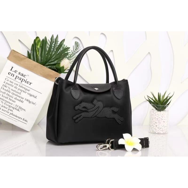 Long Champ - (6022) - 2 zipper - sling bag short handle with strap ...