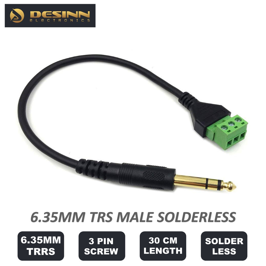 6.35mm TRS Solderless Male Stereo to 3 Pin Screw Terminal Female Cable ...