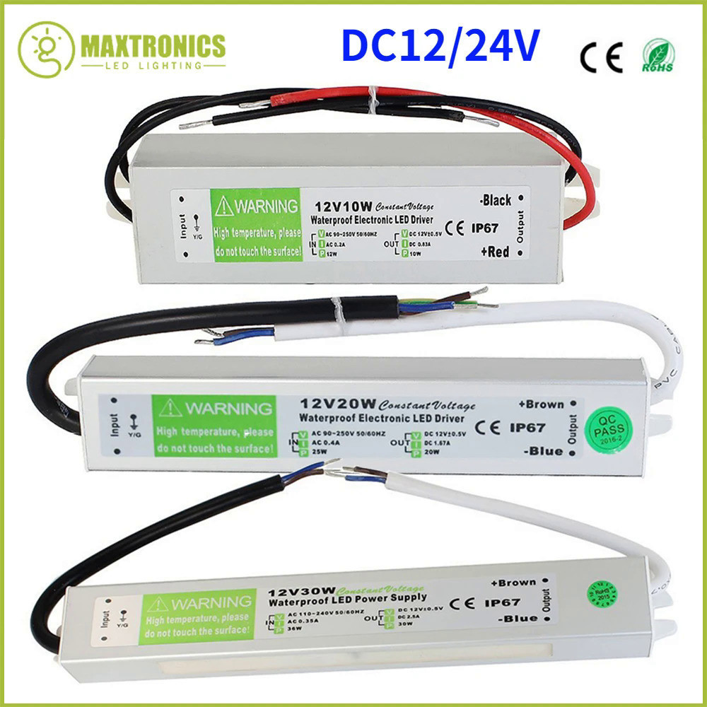 IP67 Led Driver Transformer Power Supply Adapter AC90-250V to DC12V/24V ...