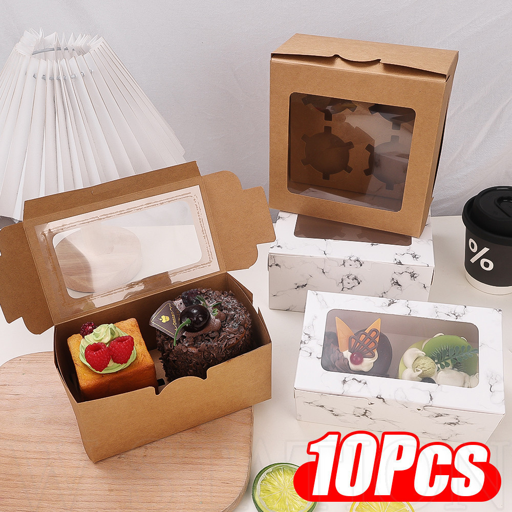 10PCS 2/4-Grid Cake Boxes with Window - Disposable, Large, Food-grade ...