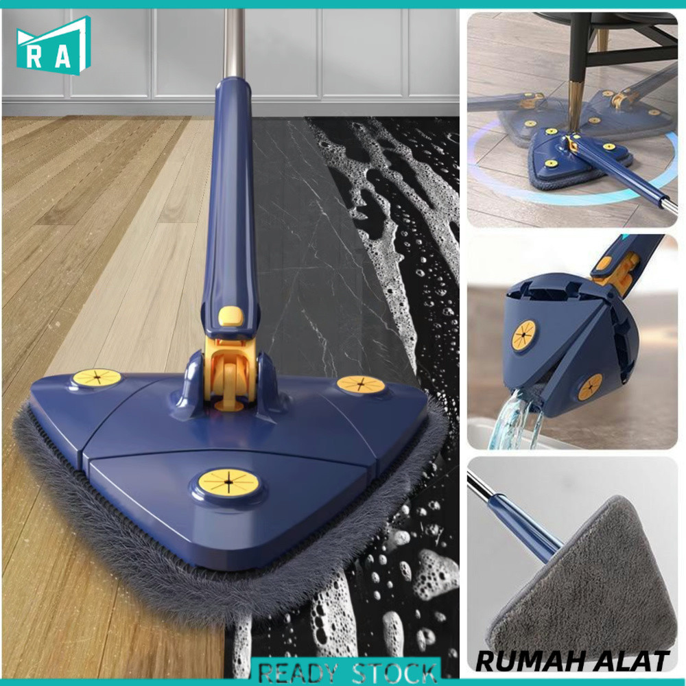 Self Twist Triangle Mop with Free Wall Hanger 360°Rotatable Hands Free Squeeze Cleaning Lantai ...