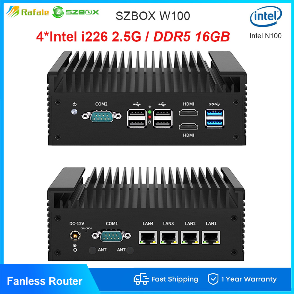 SZBOX W100 Soft Router N100 4*RJ45 I226 DDR5 8GB/16GB NVME SSD HD/DP ...