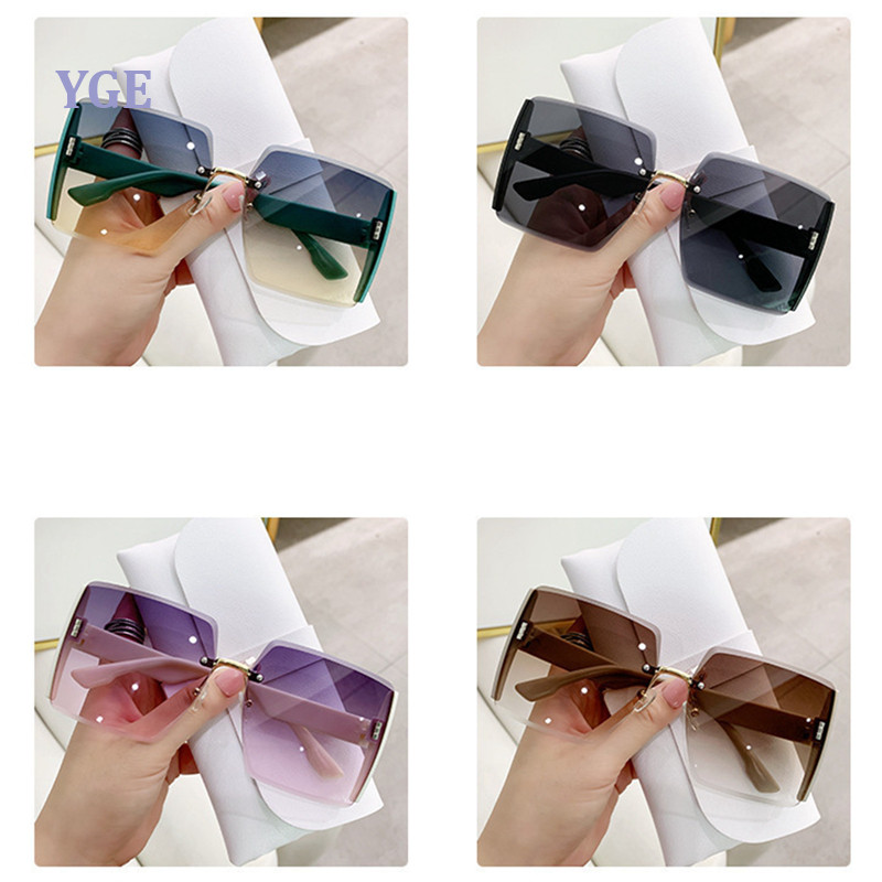 Rectangle Frameless Square Sunglasses Vintage Transparent Eyewear For ...