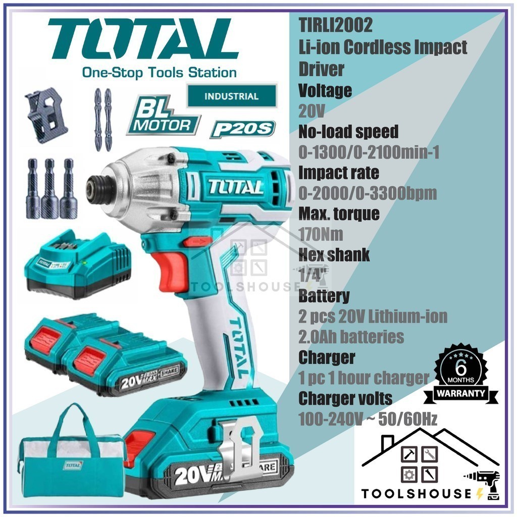 Total TIRLI2002 Li-ion Cordless Impact Driver Brushless Motor 锂离子充电式冲击 ...