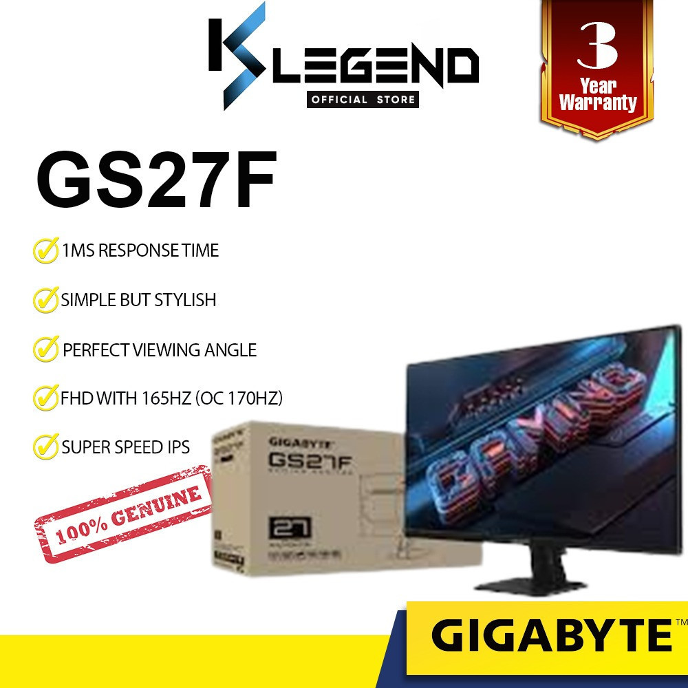 GIGABYTE GS27F 27" FHD IPS Gaming Monitor (170Hz/1ms MPRT/2x HDMI 2.0 ...
