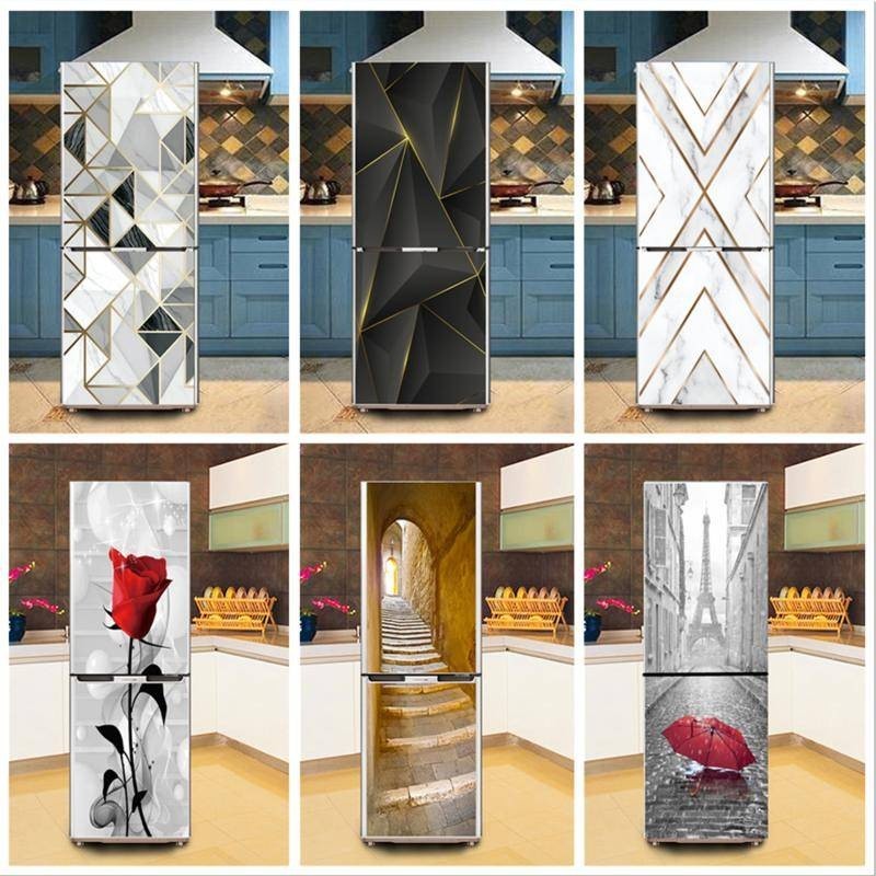 Custom 3D Marble Refrigerator sticker Door Cover Refrigerator Wallpaper ...