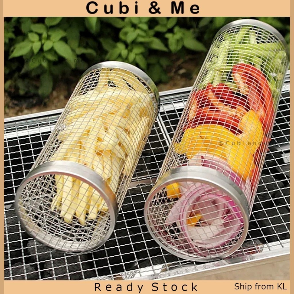 C&M Barbecue Cages BBQ Rolling Grilling Basket Grate Stainless Steel ...