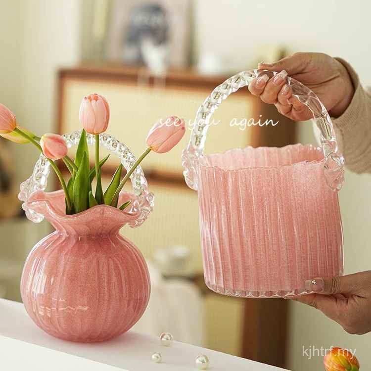 [Discount] Modern Simple Portable Glass Pink Vase Fruit Plate Living ...