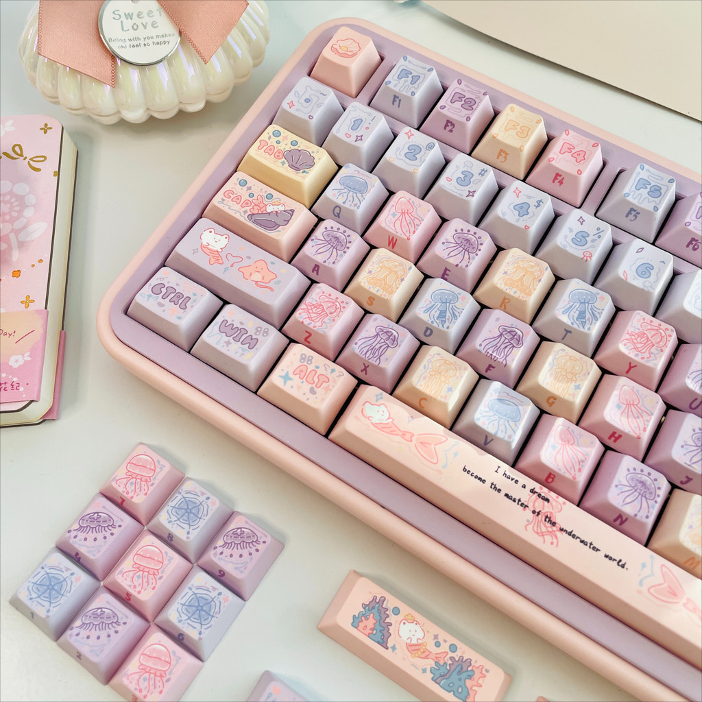 Jellyfish Keycaps Pink Seabed PBT Material DYE-SUB Side/Front Print DIY ...
