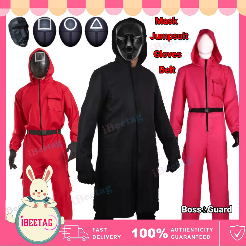 Full Set Squid Game Guard/Boss Cosplay Costume Suit Adult&Kids Jumpsuit ...