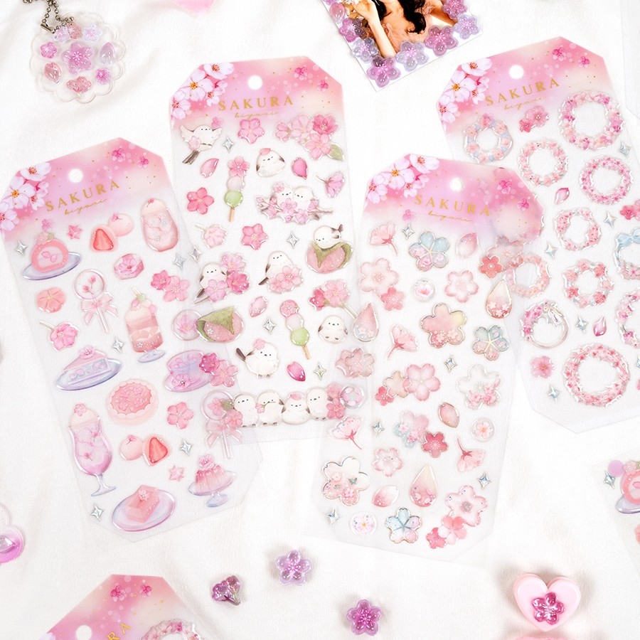 4 pcs/lot Sweet Sakura Pink Cherry Blossom Crystal Decor Stickers ...