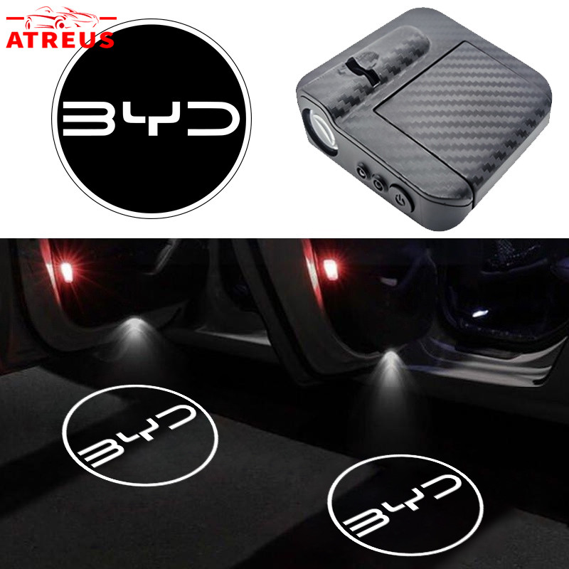 1/2Pcs BYD Car Door Light Carbon Fiber Wireless Welcome Lamps Universal ...