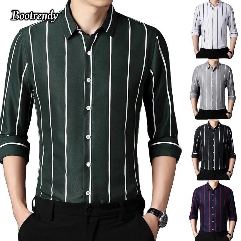 Striped Formal Shirt Men Business Essential Smart Shirt Slim Fit Long ...