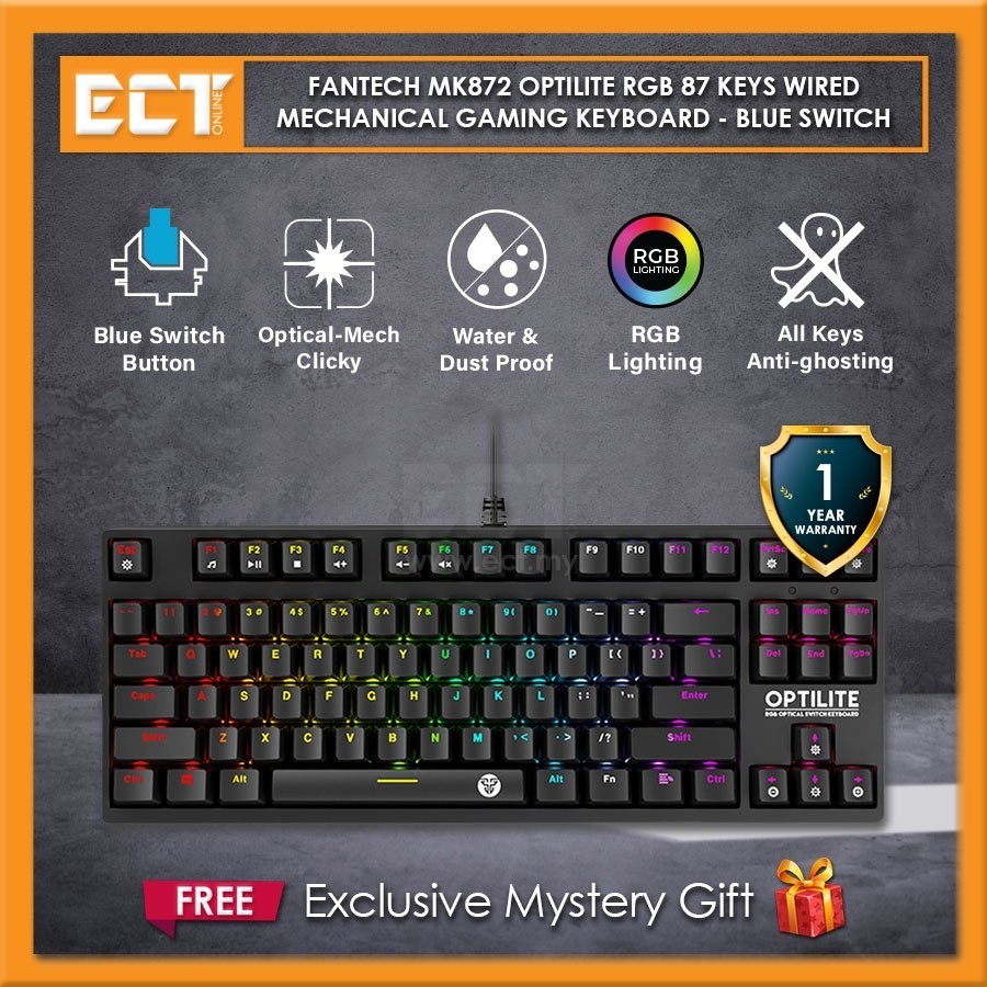 Fantech MK872 Optilite RGB 87 Keys Wired Mechanical Gaming Keyboard ...
