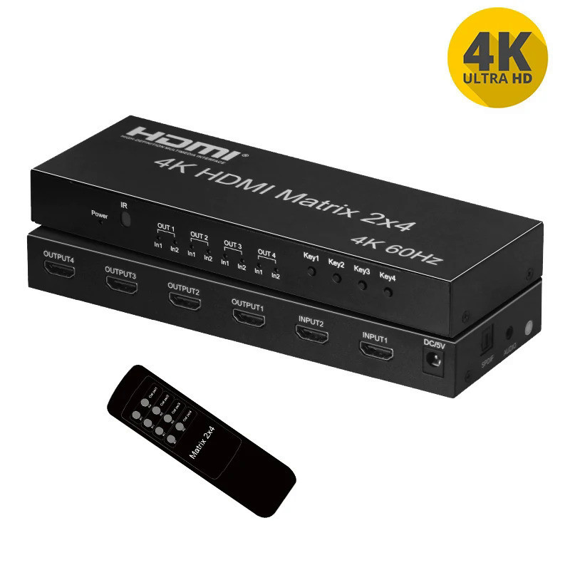 4K 60Hz HDMI Matrix Switch 2x4 Video Matrix with SPDIF AUX Audio ...