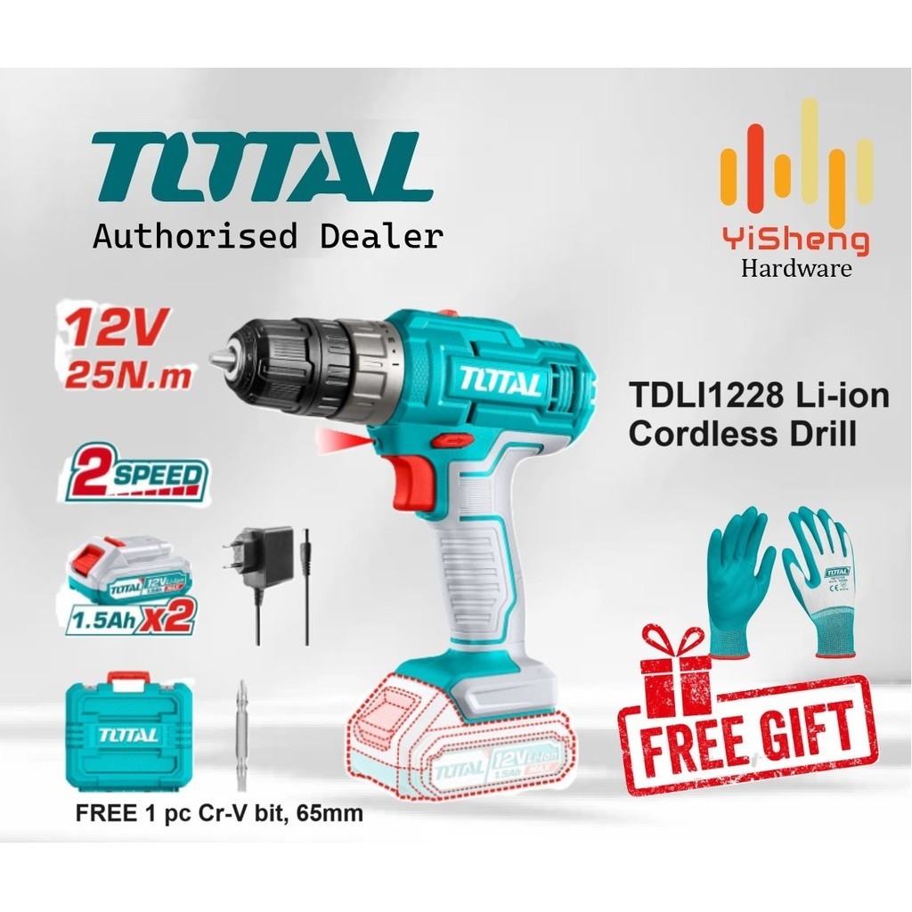 Total TDLI1228 12V Li-ion Cordless Drill 2-speed gear | Shopee Malaysia