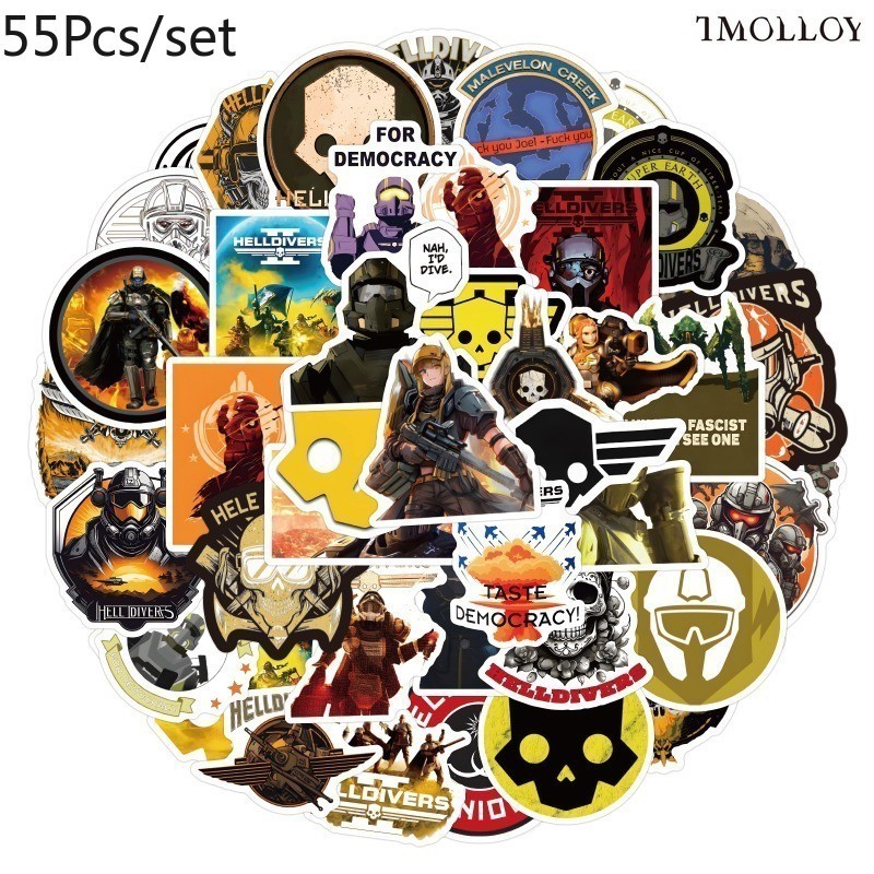 [T] 55Pcs/Set Helldivers Stickers Game Waterproof Stickers Decal for ...