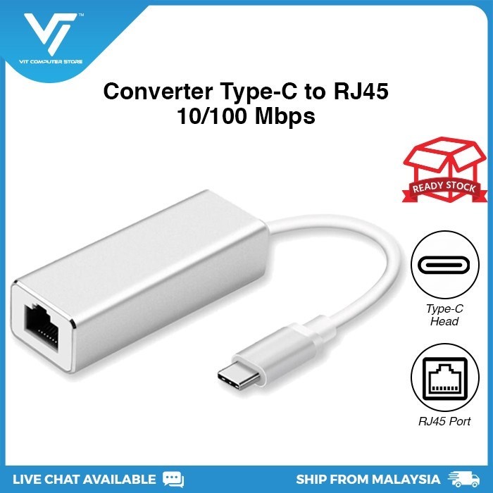 USB-C to Network Converter USB 2.0/3.0 Type-C to 10/100 Mbps RJ45 ...