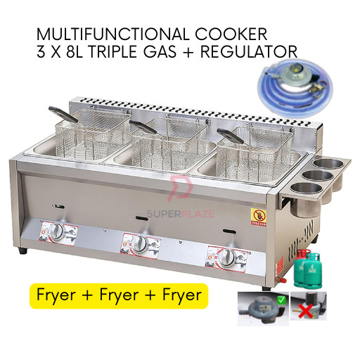 Fryer 3 x 8L With Regulator Set Triple Gas Commercial Multifunctional ...
