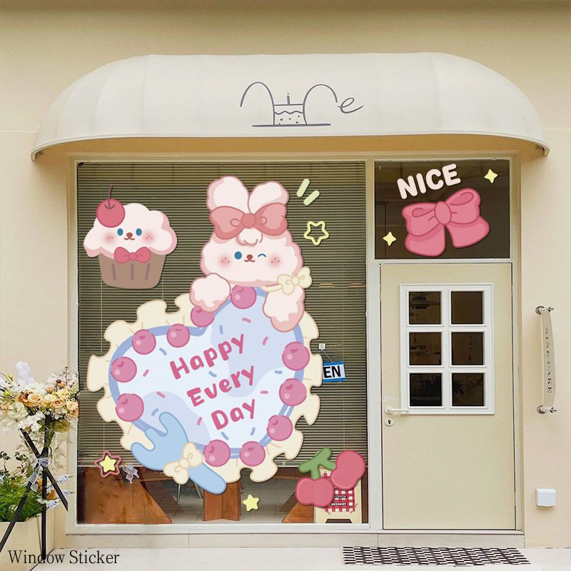 Cute Cartoon Bunny Glass Sticker Baking Bakery Window Decoration Glass ...