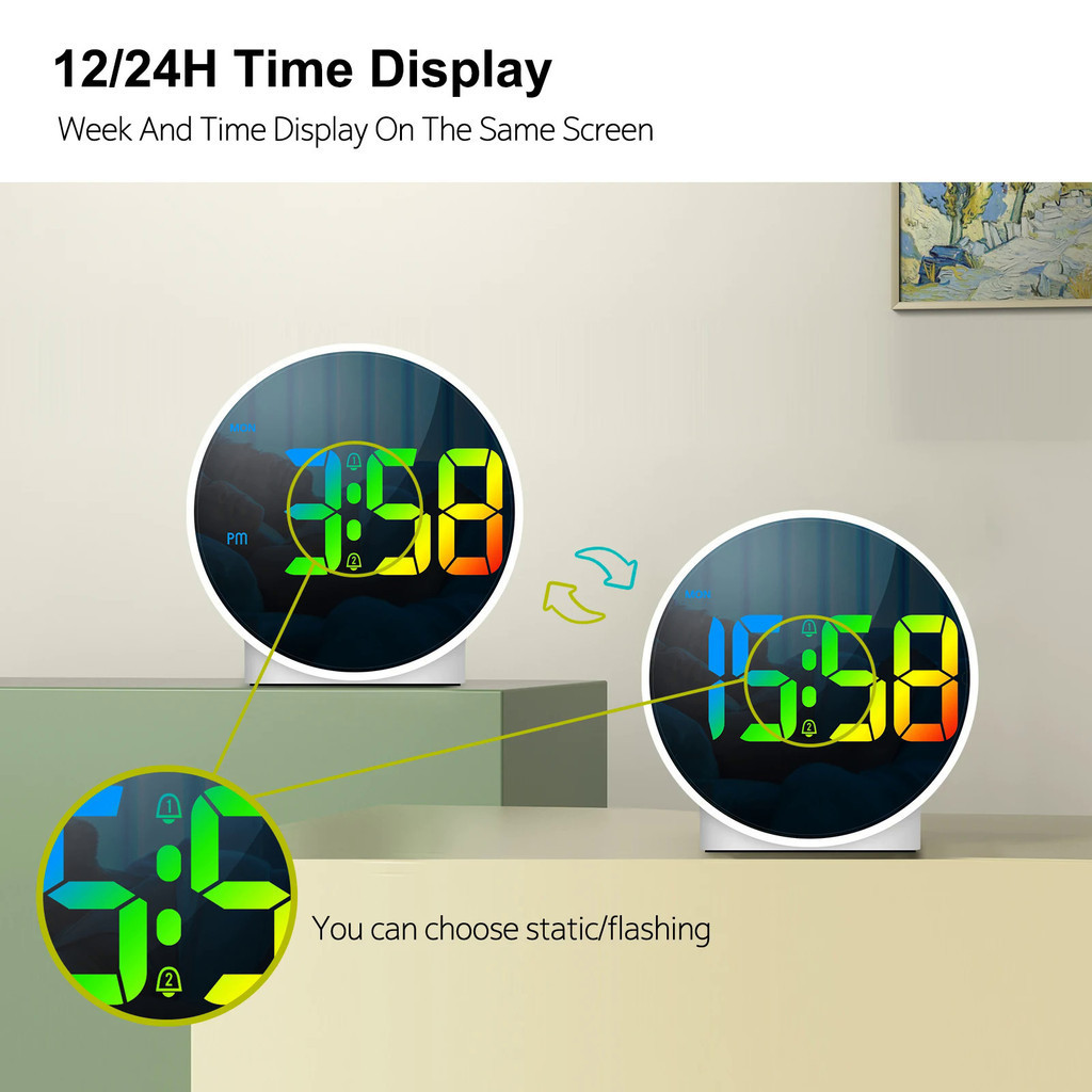 Colorful Alarm Clock Desk Clock Memory Function 12 24H LED Digital ...