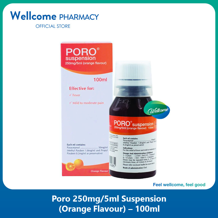Poro Paracetamol 250mg/5ml Suspension (Orange Flavour) - 100ml | Shopee ...