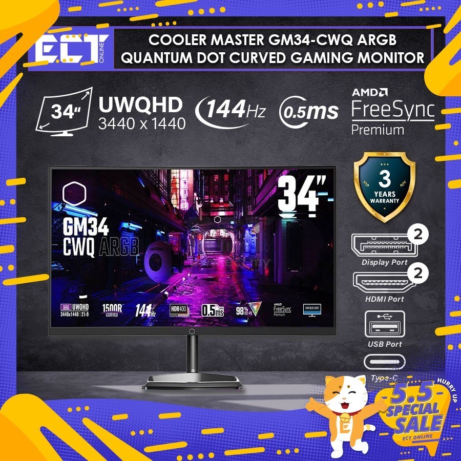 Cooler Master GM34-CWQ ARGB 34" (3440 x 1440) 144Hz 0.5Ms UWQHD Quantum ...