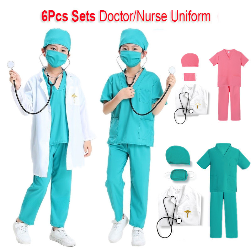 6Pcs Sets Doctor Costume for Kids 2-8 Years Old Children Doctor Nurse ...