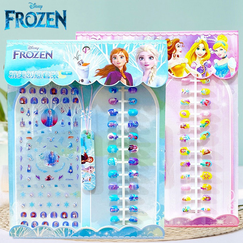 24pcs/set Kids Fake Nail Stickers Disney Princess Cute Nail Stickers ...