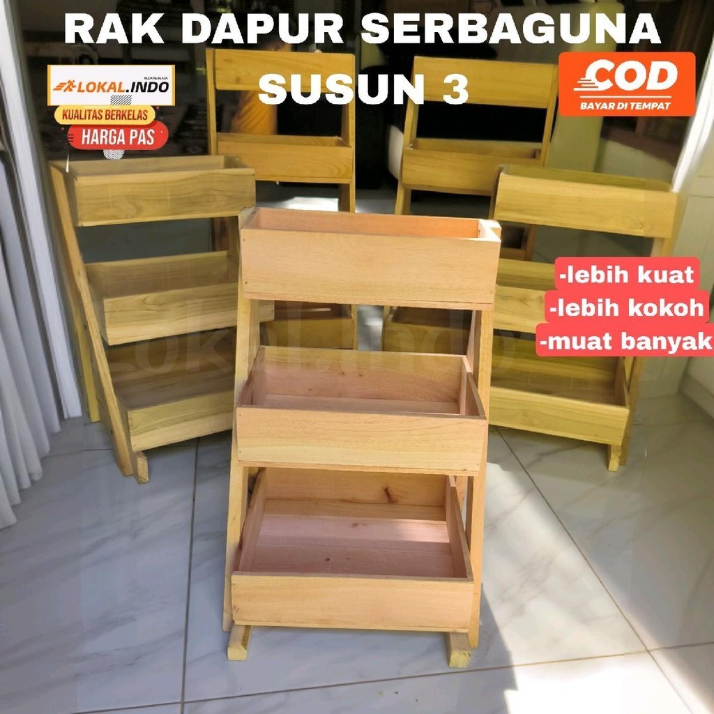 LOKAL KAYU Local Multi-Purpose Kitchen Spice Rack Stacking 3 Mahogany ...