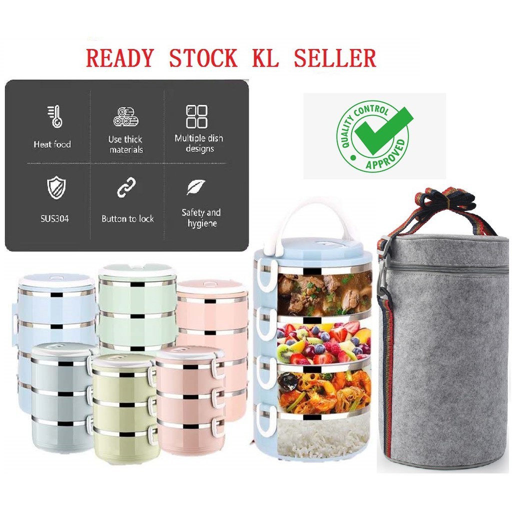 [Shopee Choice] 3 Tier/4 Tier Lunch Box With Bag Stainless Steel Food ...