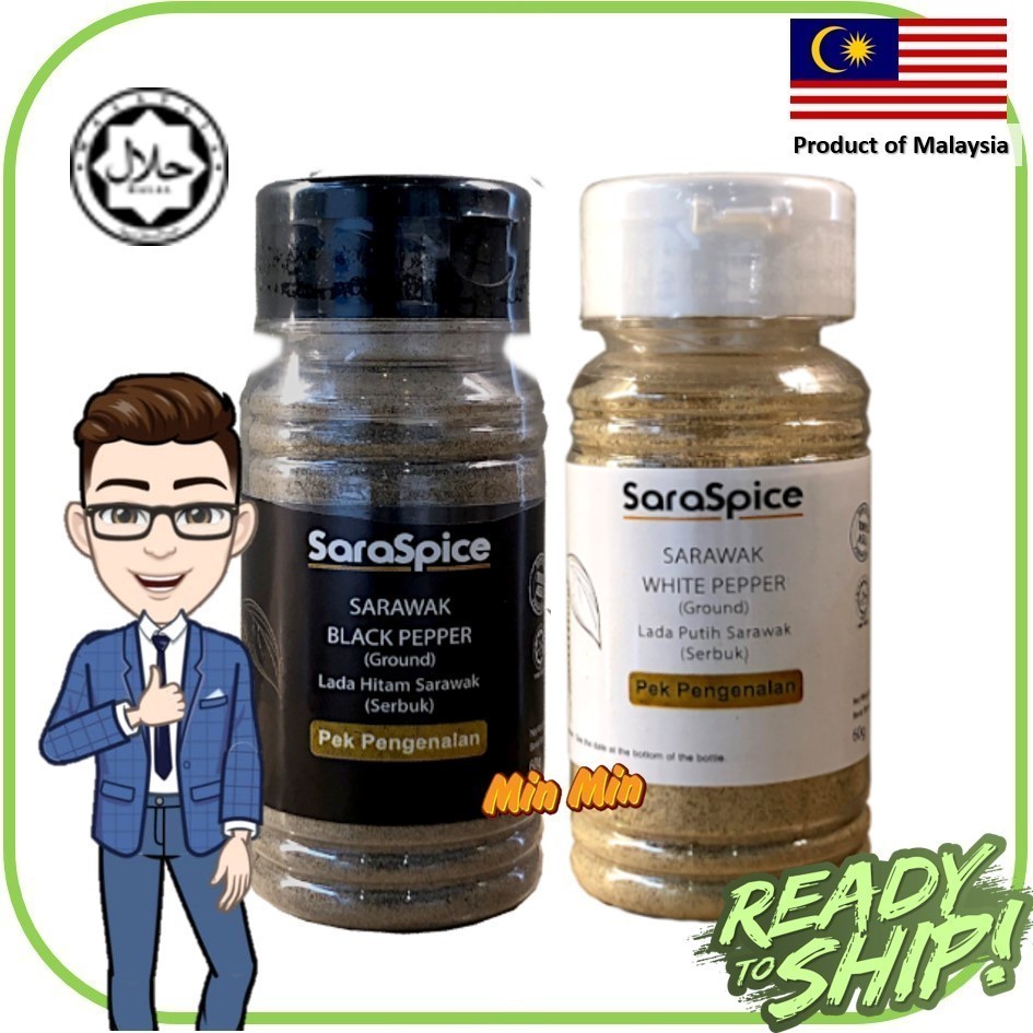 SARASPICE Sarawak White / Black Pepper Ground (Shaker) 60gram Serbuk Lada Hitam Lada putih ...