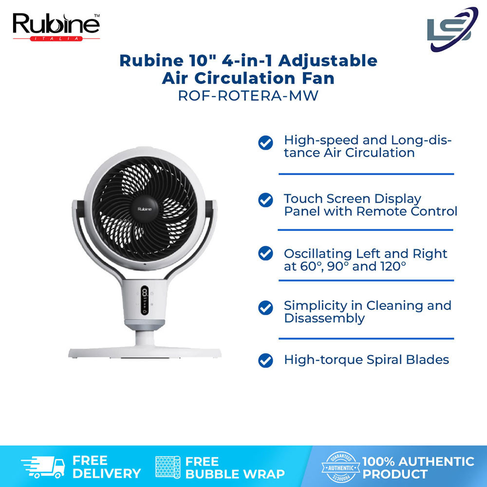 Rubine 10" 4-in-1 Adjustable Air Circulation Fan ROF-ROTERA-MW | 100° Vertical Swing Angle ...