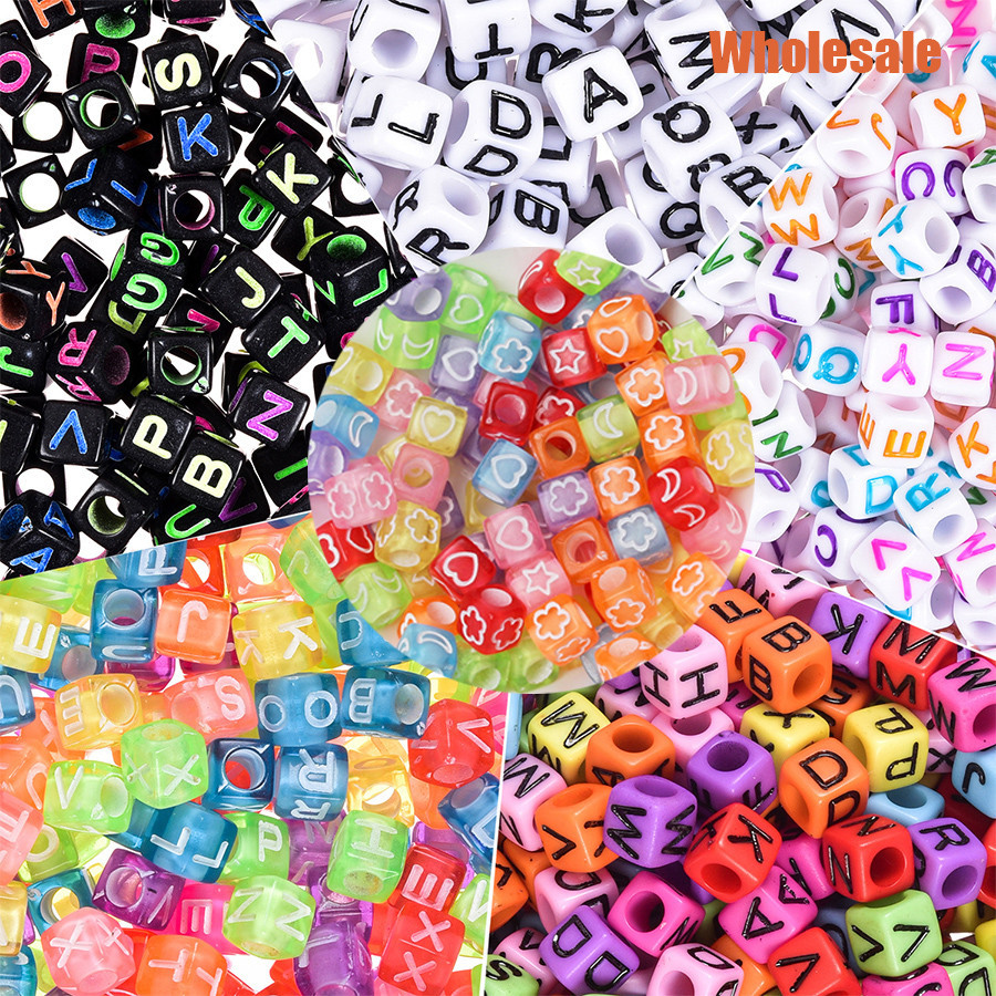 6mm 30pcs Square Letter Star Loose Beads Cube Acrylic DIY Bracelet ...