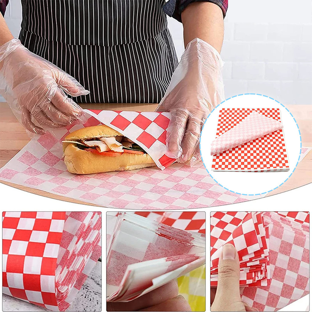 Red and White Checkered Food Wrapping Papers 100 PCS Fat Repellent ...
