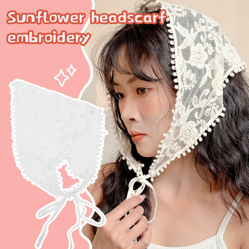 Sunflower Lace Headscarf - For Travel Photo Props - Triangle Turban ...