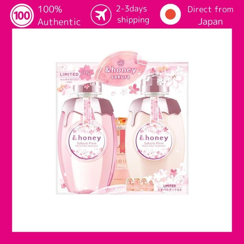 Andhoney Pixie Moist Silky/White Cherry Blossom Sakura Limited Pair Set [Shampoo 440mL ...