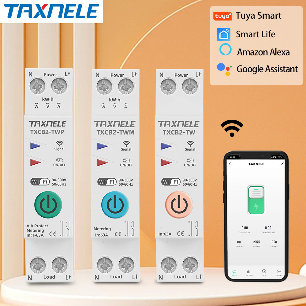 taxnele TUYA WIFI Smart Circuit Breaker Energy Meter KWh 1P 63A Remote ...
