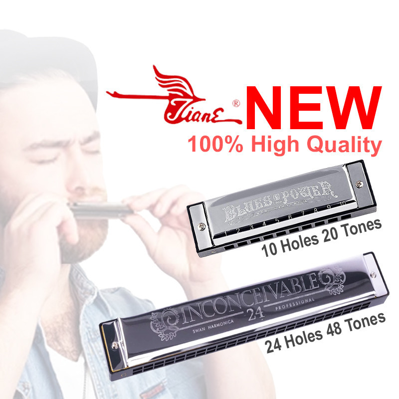 SWAN Harmonica Key of C 10 Hole 20 Tone / 24 Holes 48 Tone | C Key ...