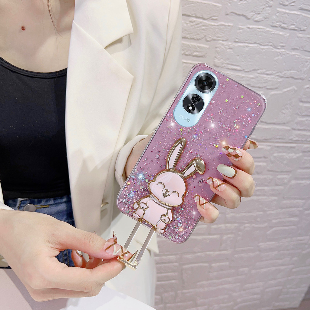 Ready Stock New Casing OPPO A60 4G With Rabbit Tie Rod Bracket Glitter ...