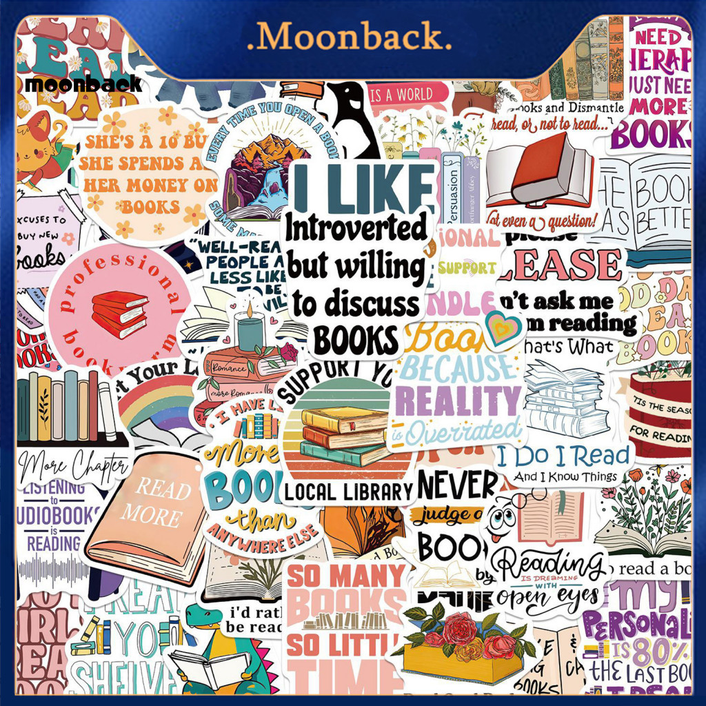 Moon Cute Pvc Stickers Book Lover Stickers 50pcs Reading Lovers ...